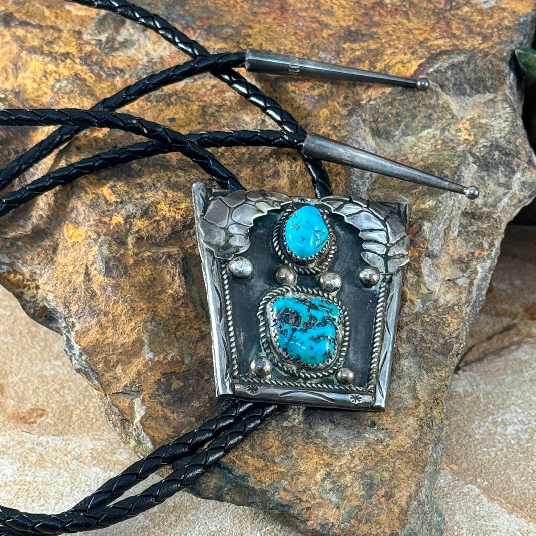 Sterling Silver Bolo Ties w/ Turquoise / Inlaid Stones Native Ameican ...