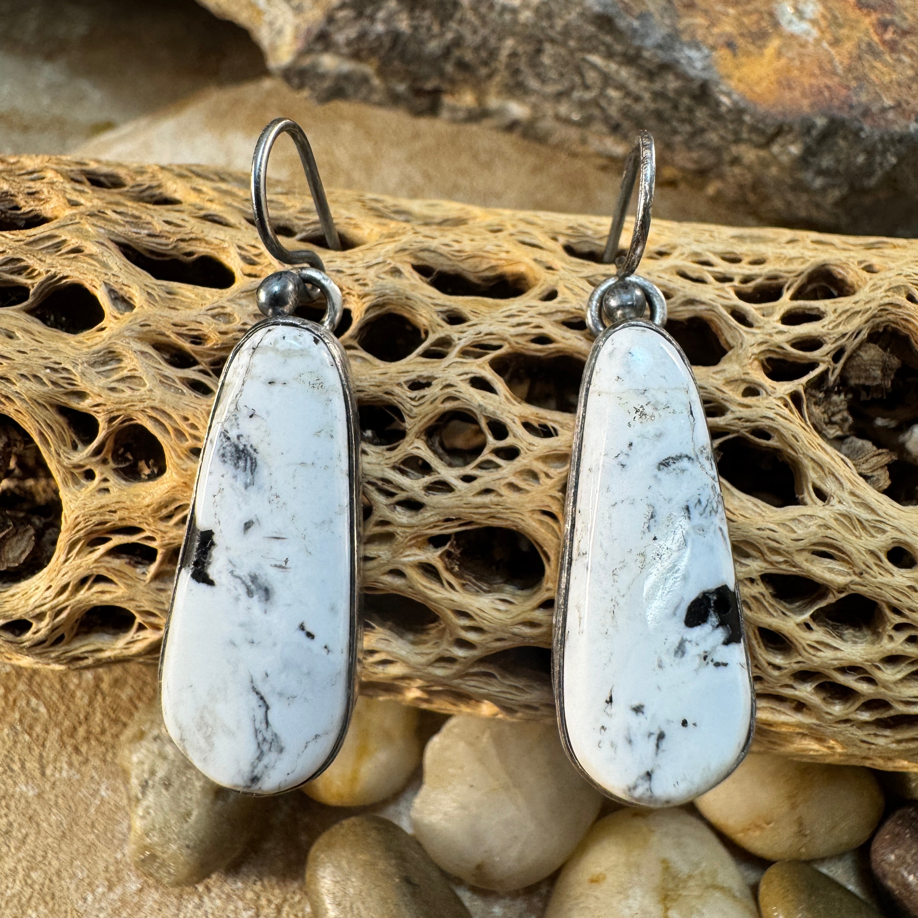 White Buffalo Drop Earrings with Sleek Sterling Silver Setting by A. M ...