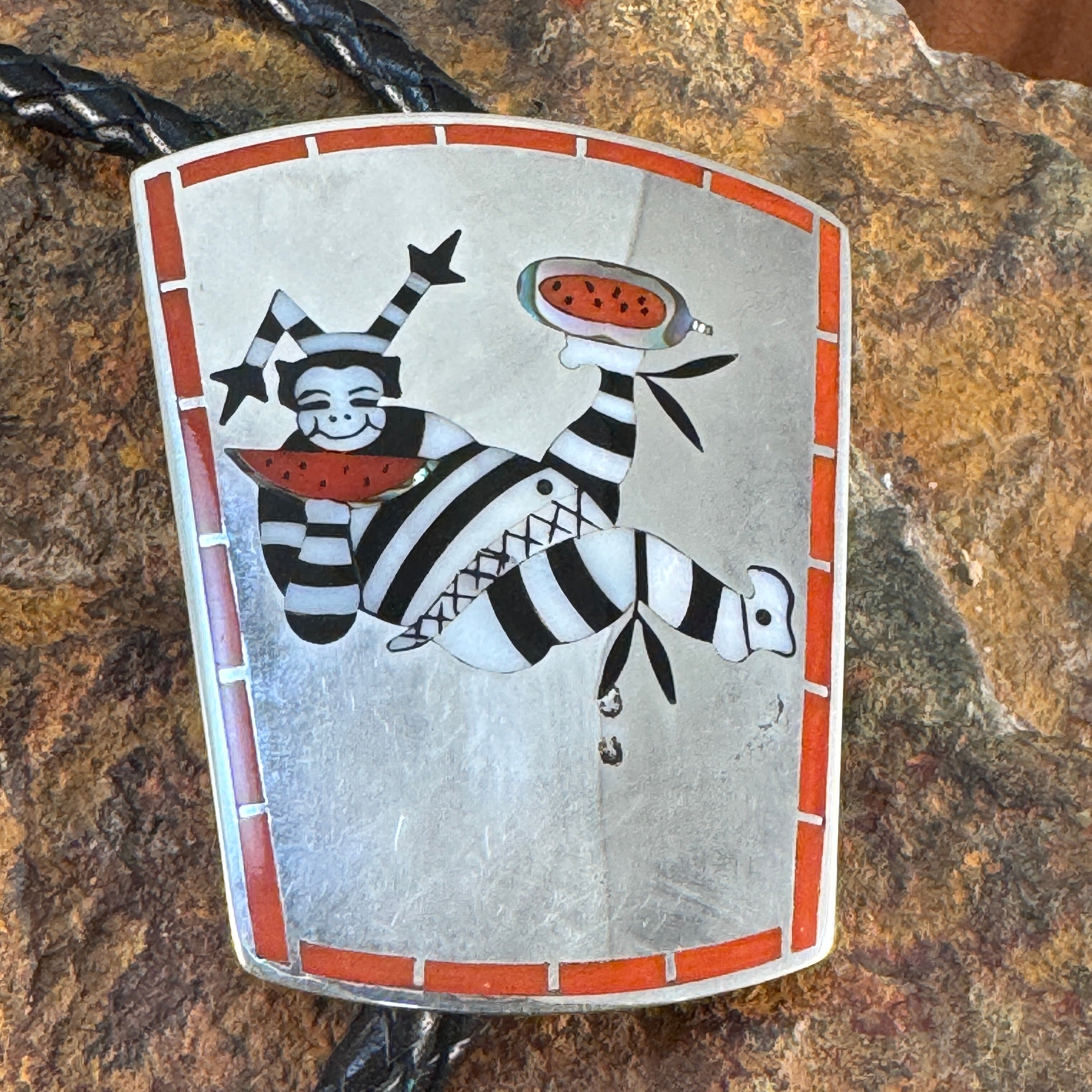 Vintage - Watermelon Clown Inlay Bolo by Dennis & Nancy Edaakie- Estat ...