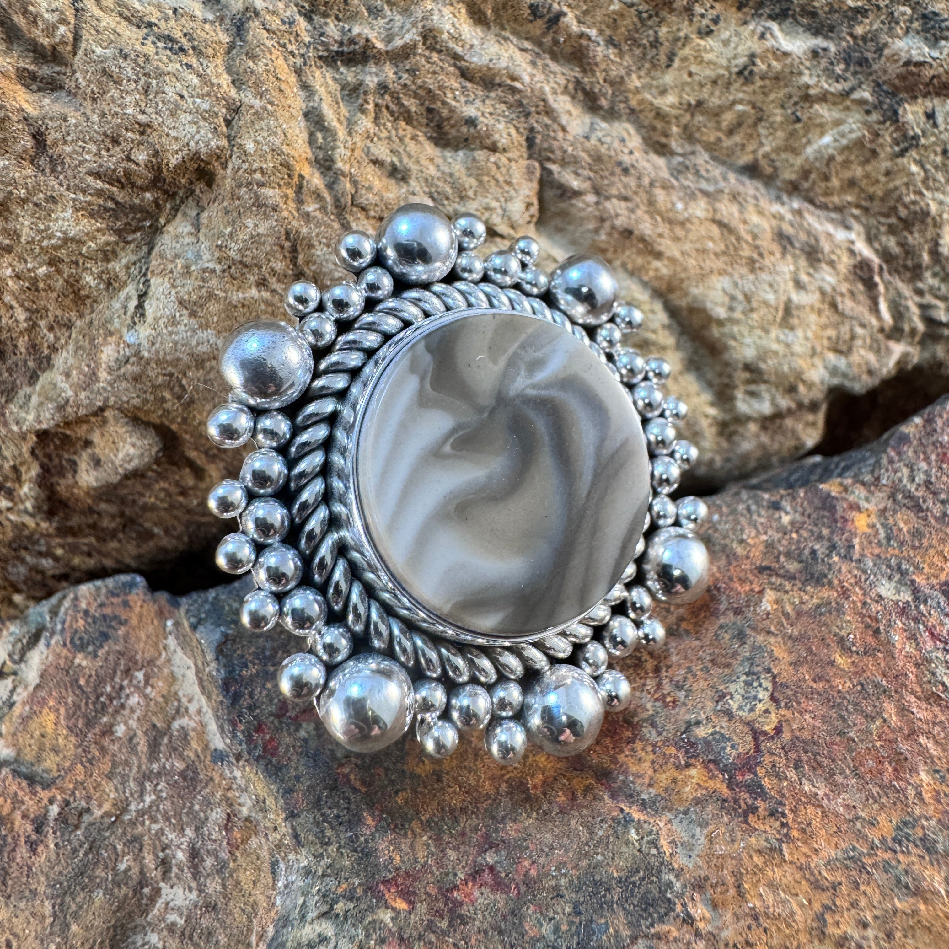 Jurassic Flint Ring with Sterling Silver by Artie Yellowhorse – Black ...