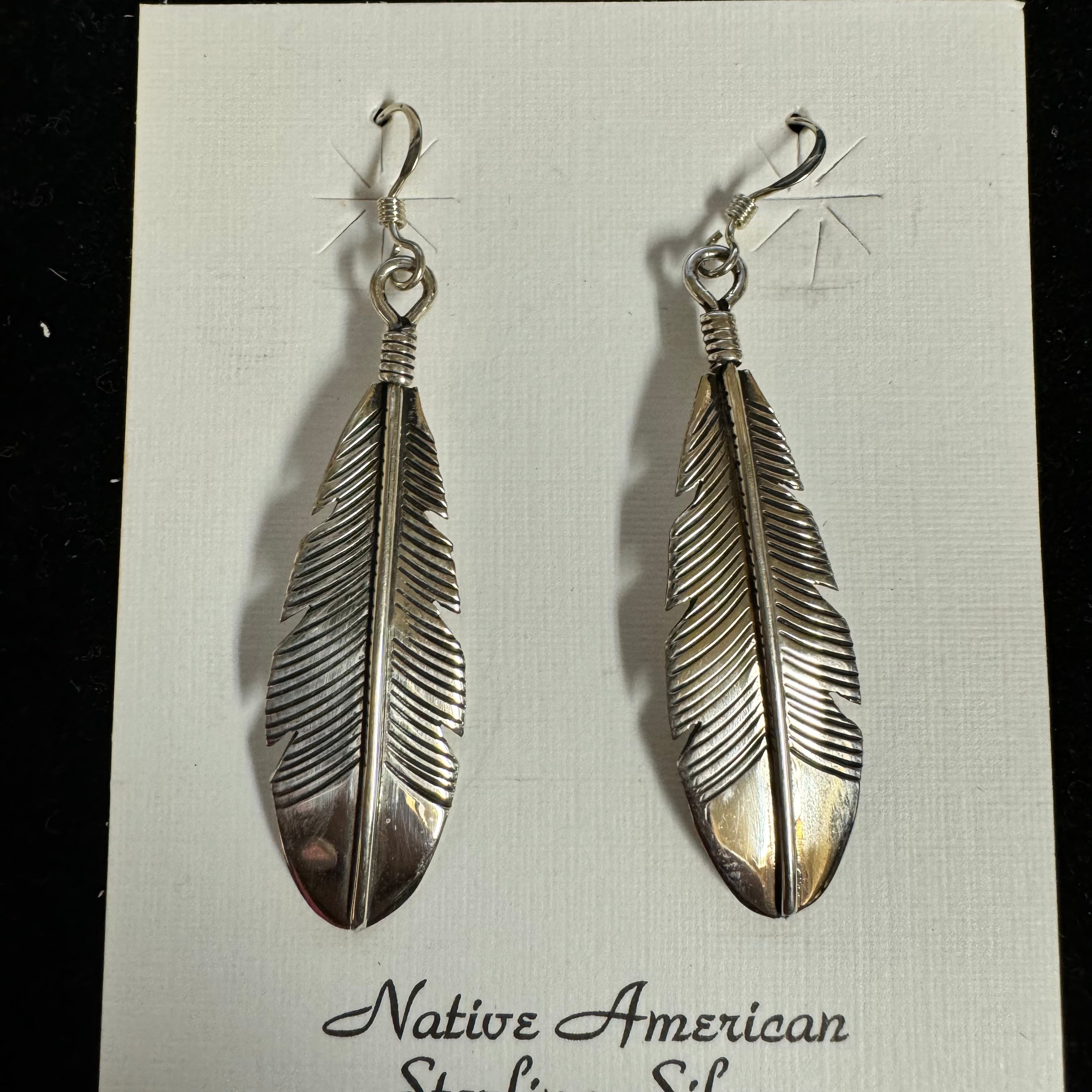 Dangle Earring Sterling Feather by Joe Mace – Black Arrow Native ...
