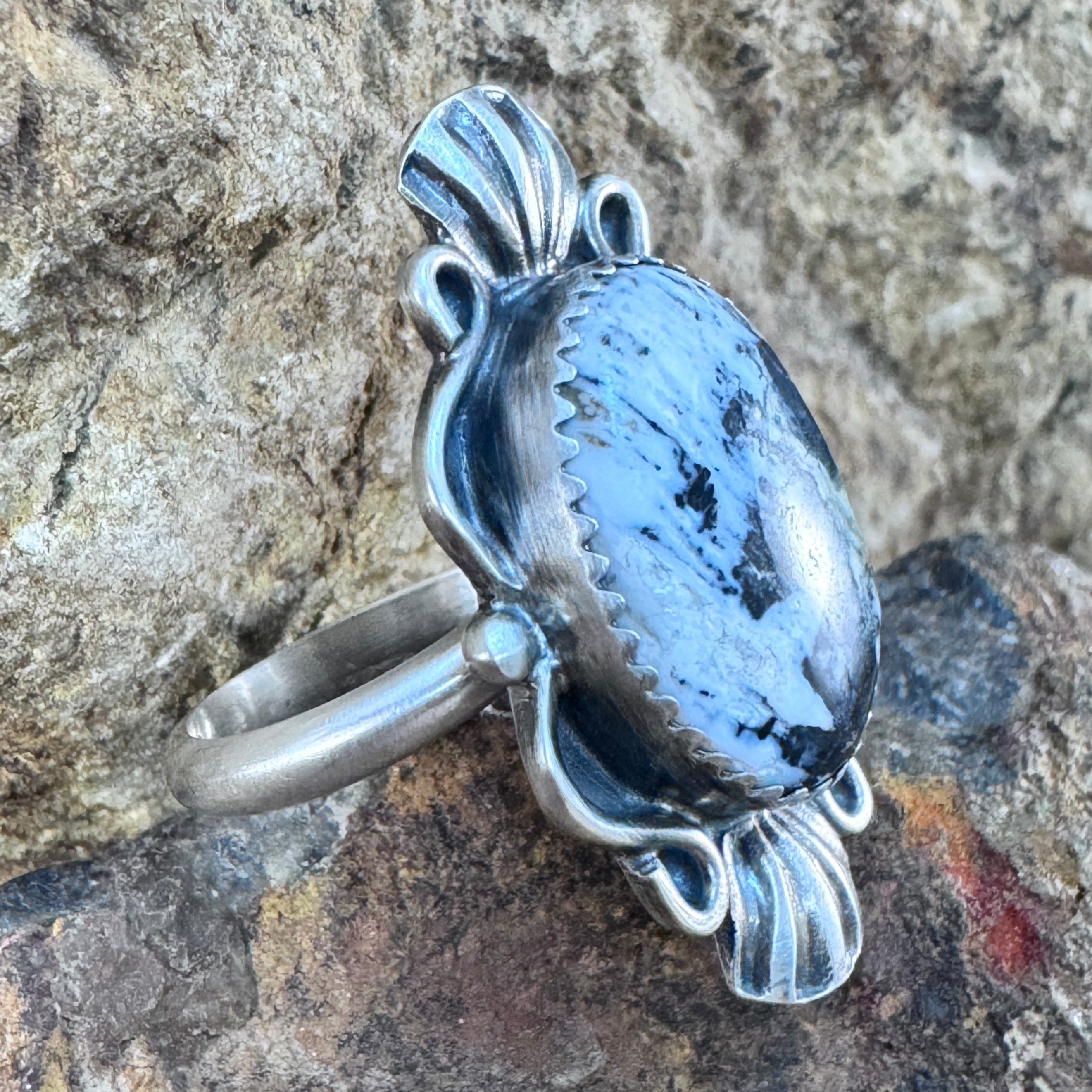White Buffalo Sterling Silver Ring by Mary Tso – Black Arrow Native ...