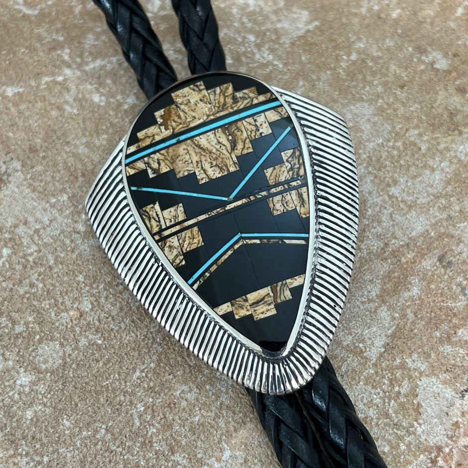Sterling Silver Bolo Ties w/ Turquoise / Inlaid Stones Native Ameican ...