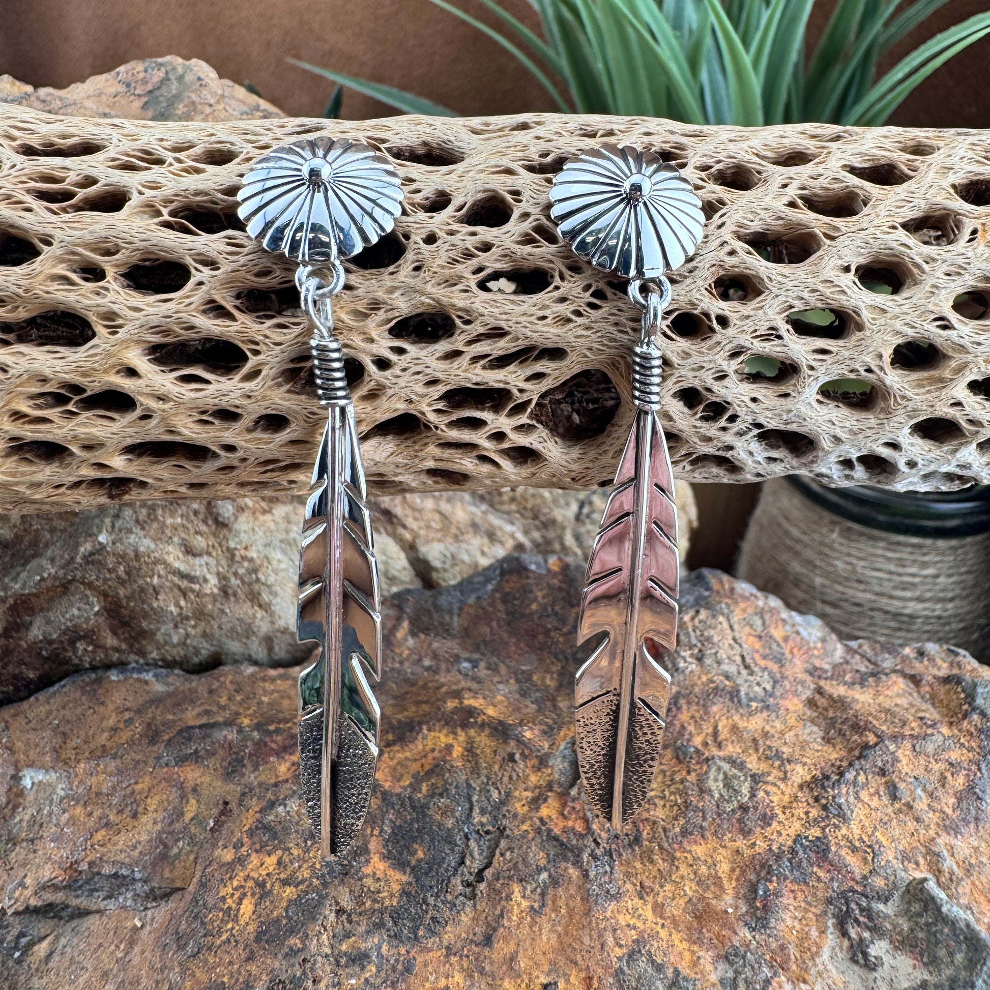 Post Earring with Sundial and Feather by Ray Coriz – Black Arrow Native ...