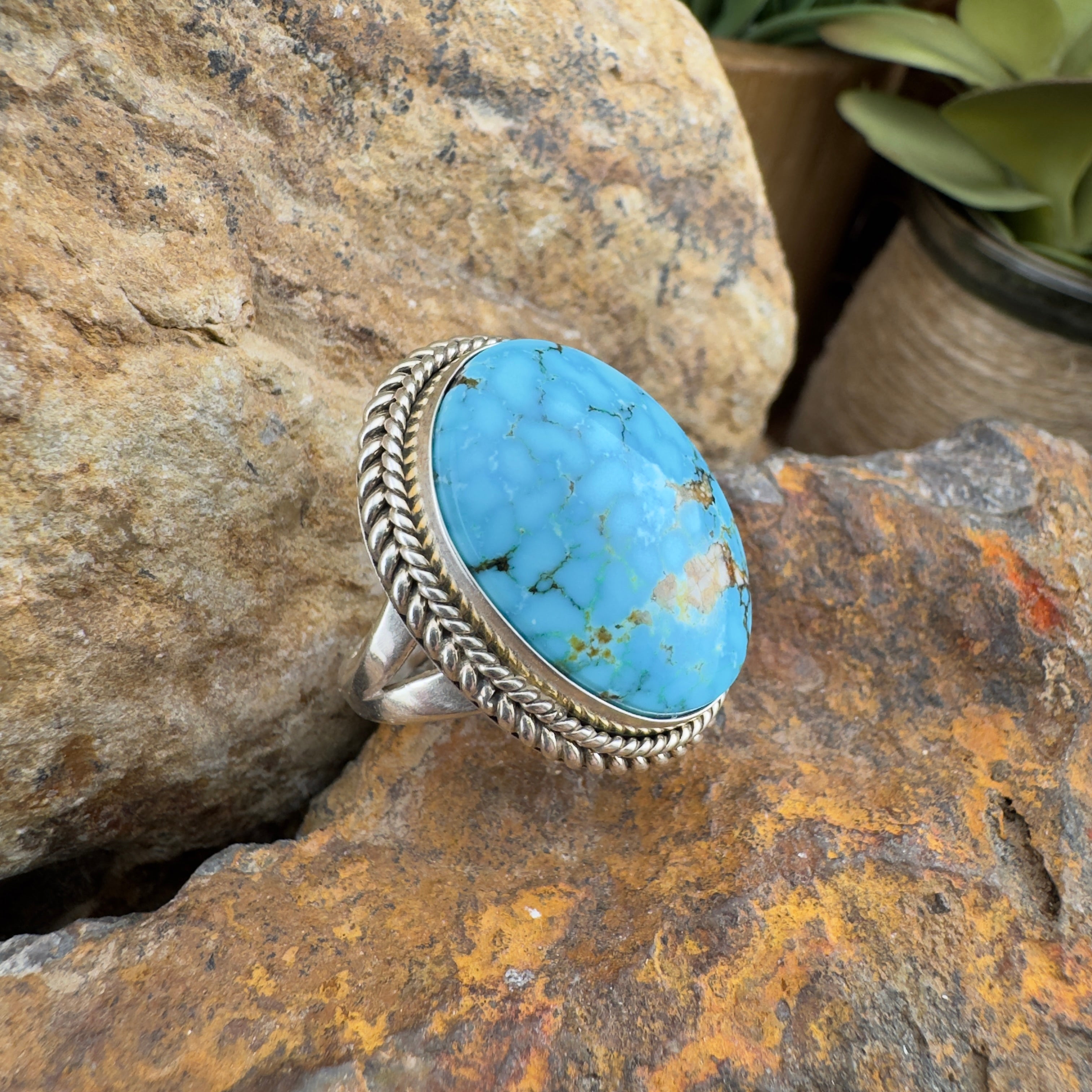 Artie Yellowhorse Turquoise Ring Size 7.5 | Navajo Native American ...