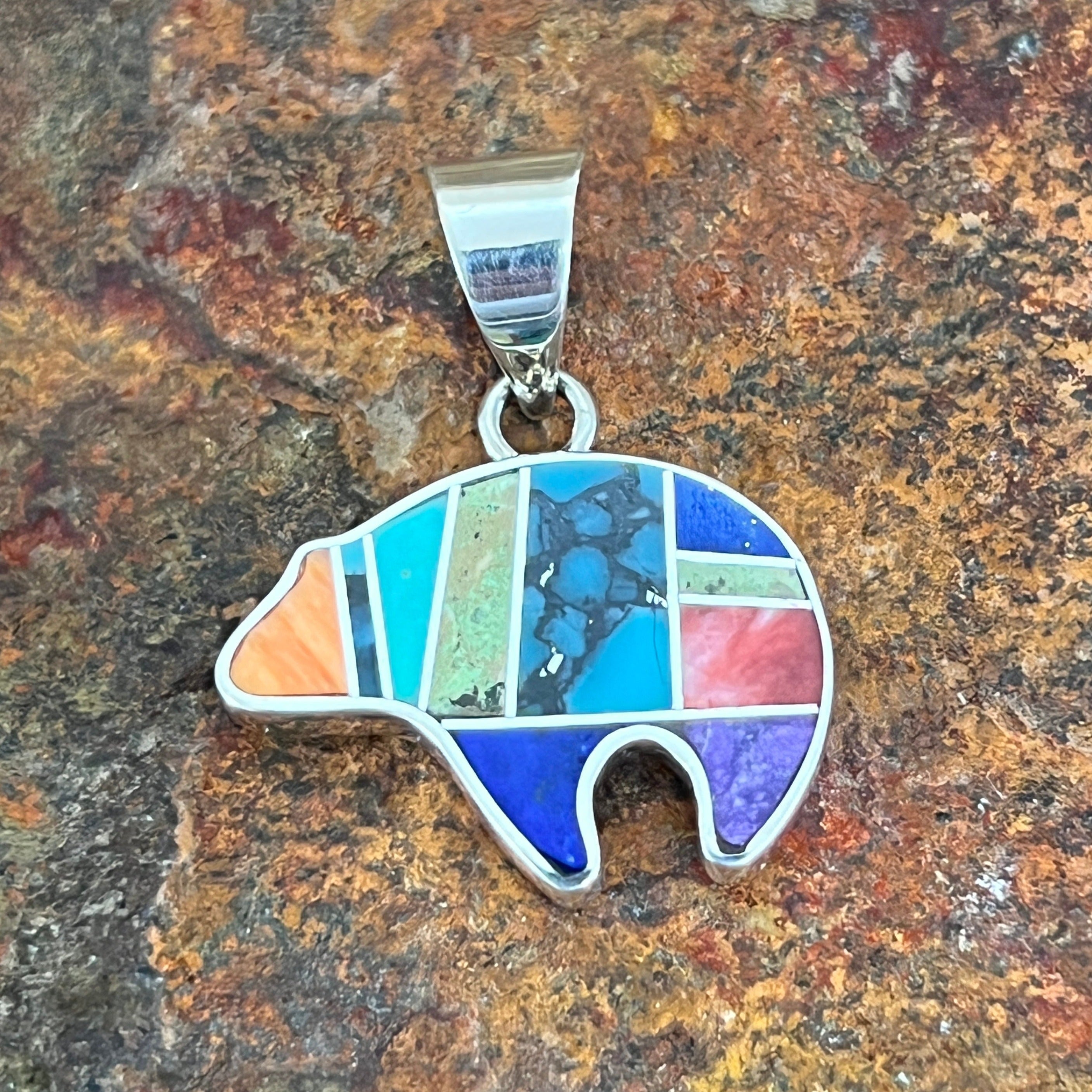 David Rosales Indian Summer Inlaid Sterling Silver Pendant Bear – Black ...