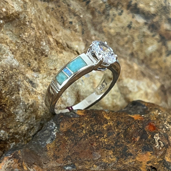 David Rosales Amazing Light Inlaid Sterling Silver Ring w/ Cubic Zirco