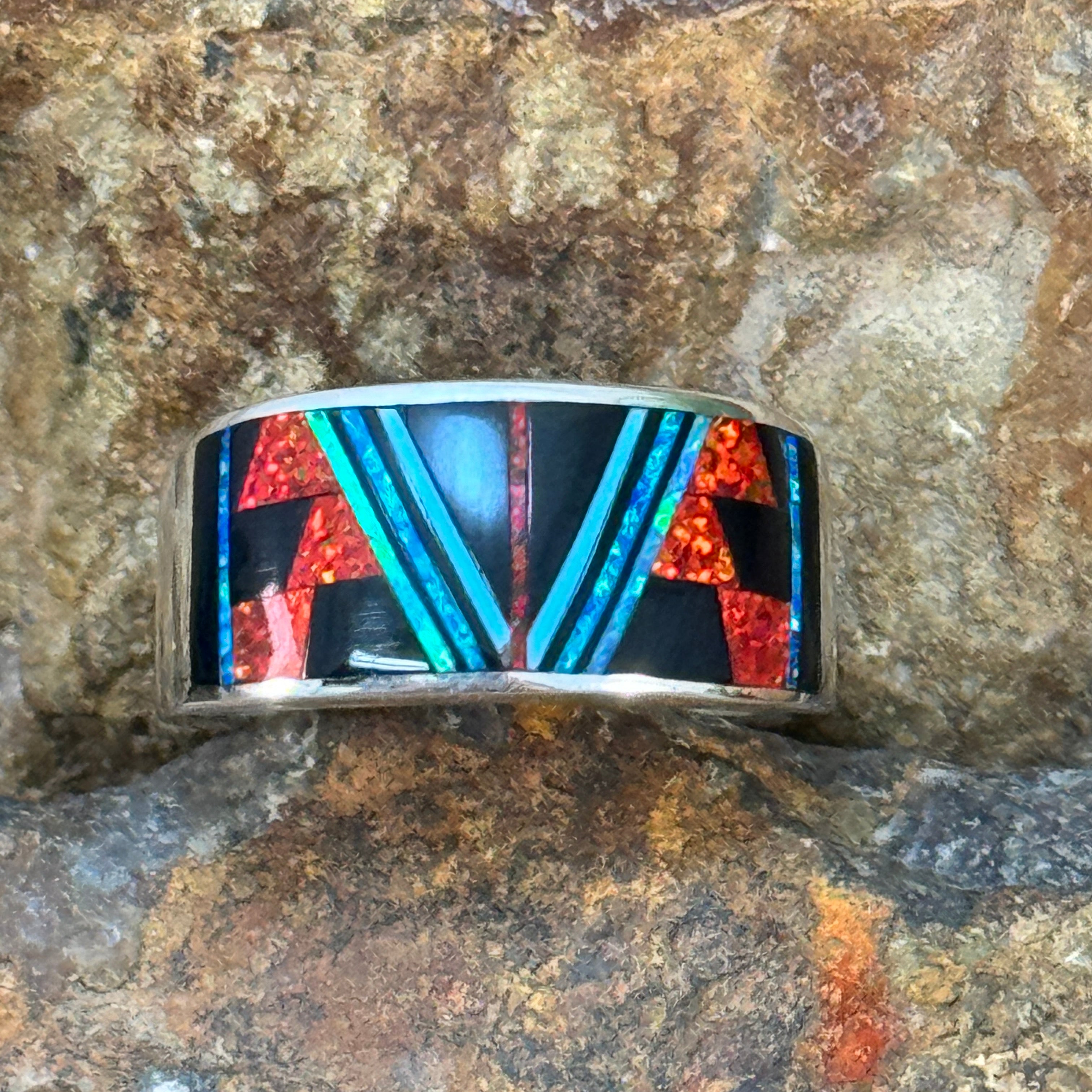 David Rosales Red Moon Inlaid Sterling Silver Ring