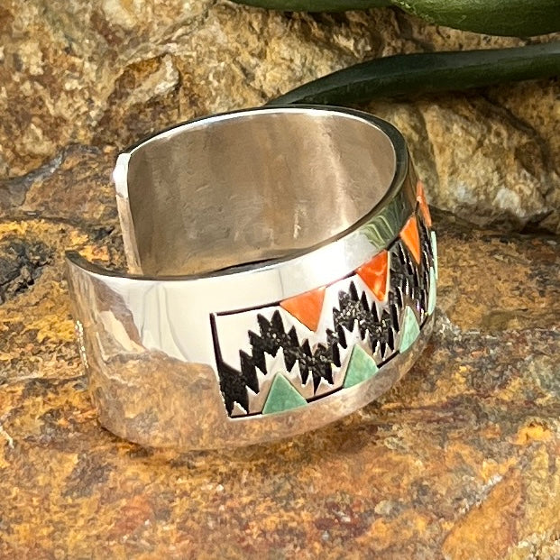 Sterling Silver Bracelet w/ Turquoise & Spiny Oyster by Philbert Begay