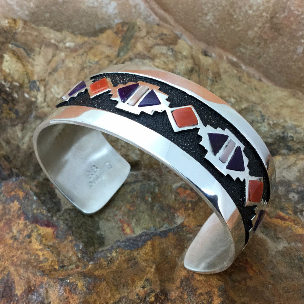Sterling Silver Bracelet w/ Red Coral, Sugilite & Shell by Philbert Be ...
