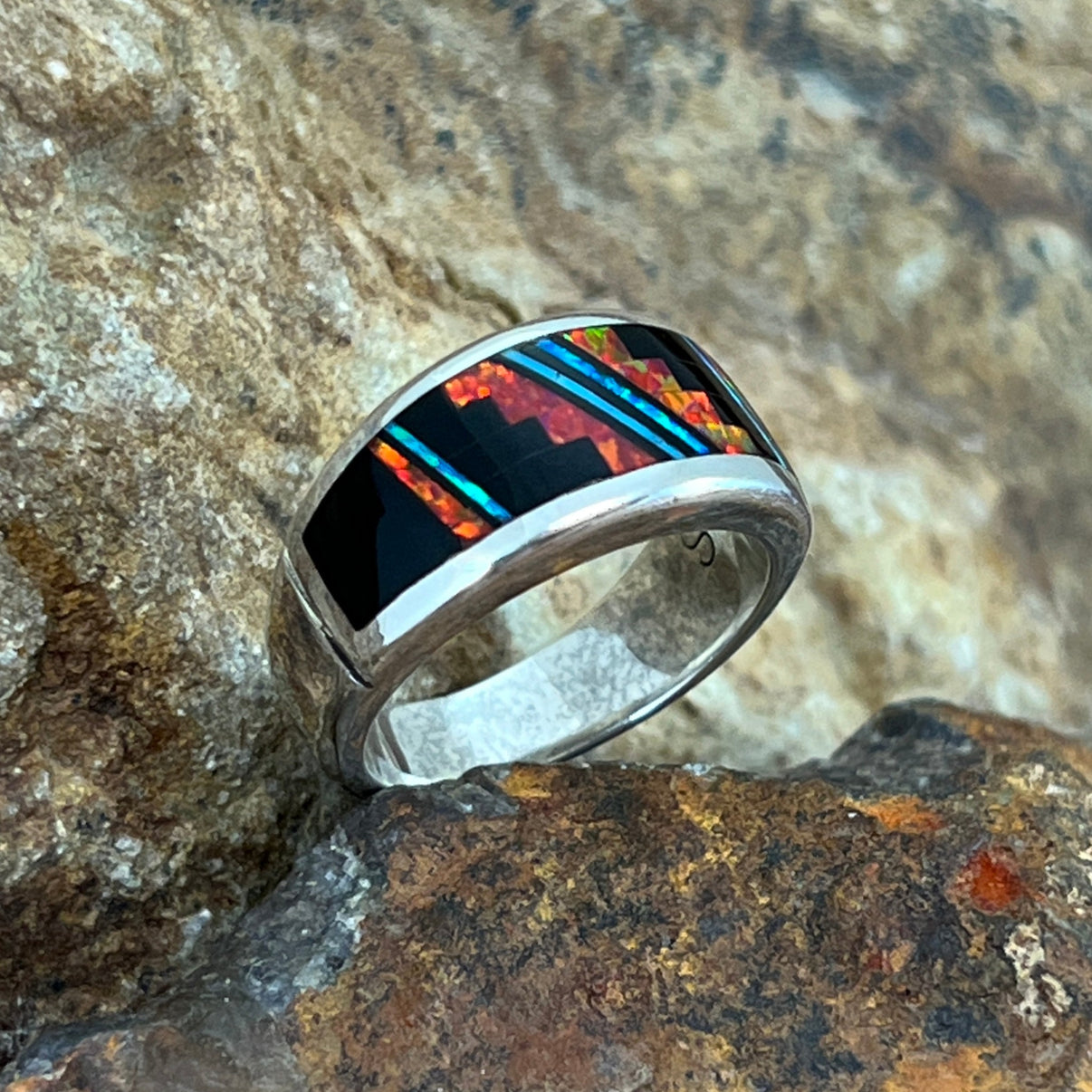 David Rosales Red Moon Inlaid Sterling Silver Ring – Black Arrow Native ...