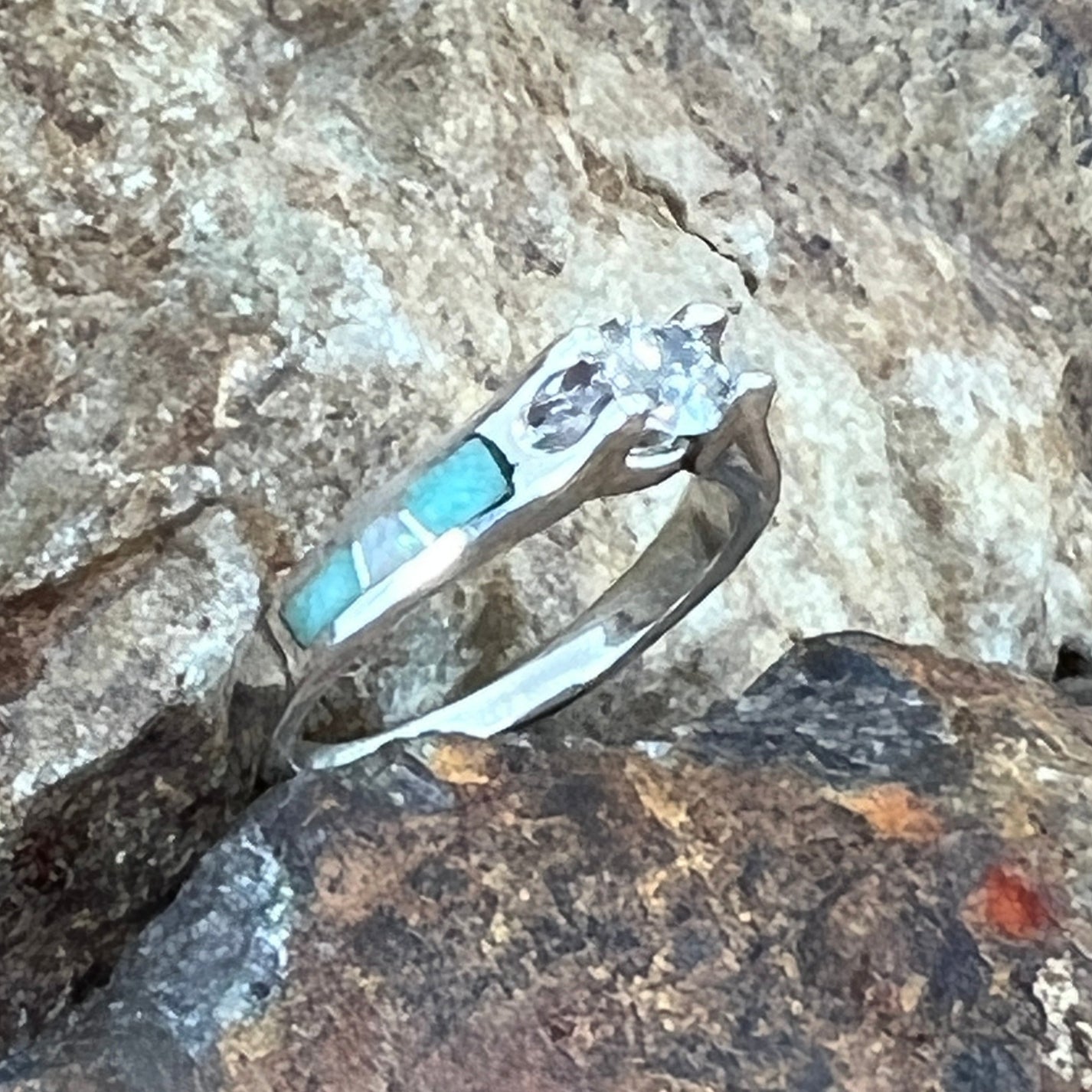 David Rosales Amazing Light Inlaid Sterling Silver Ring w/ Cubic Zirco ...